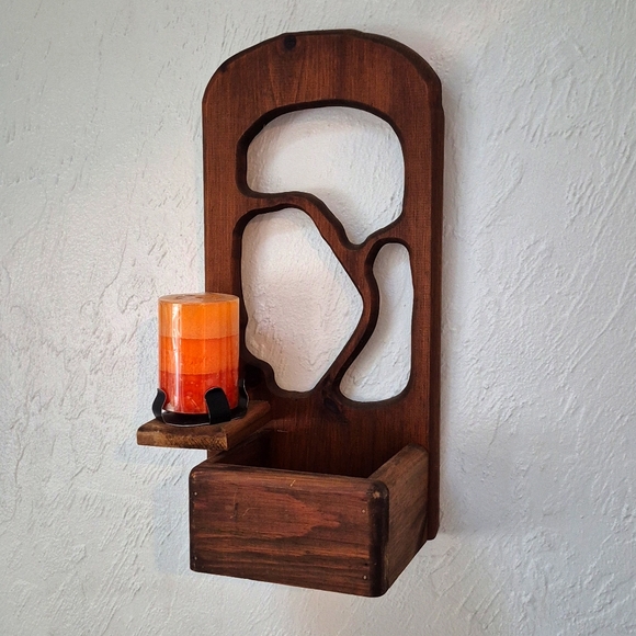 Wall Decor | Vintage Midcentury Wood Wall Plant Candle Holder Shelf ...